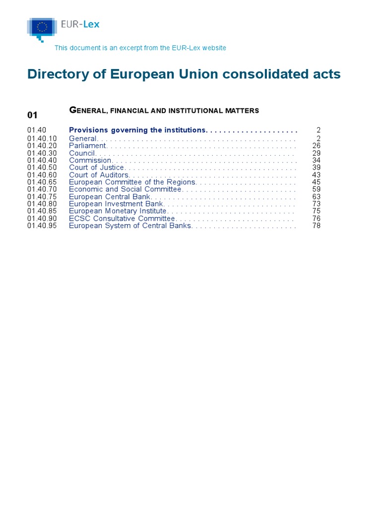 A Directory of European Union Consolidated Acts Regarding Provisions ...