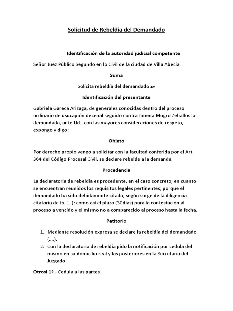 Solicitud de Rebeldía en Proceso Civil | PDF