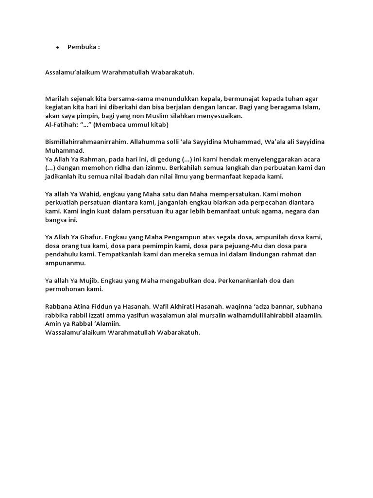 Doa Pembuka Kegiatan | PDF | Pengembangan Diri | Agama & Spiritualitas