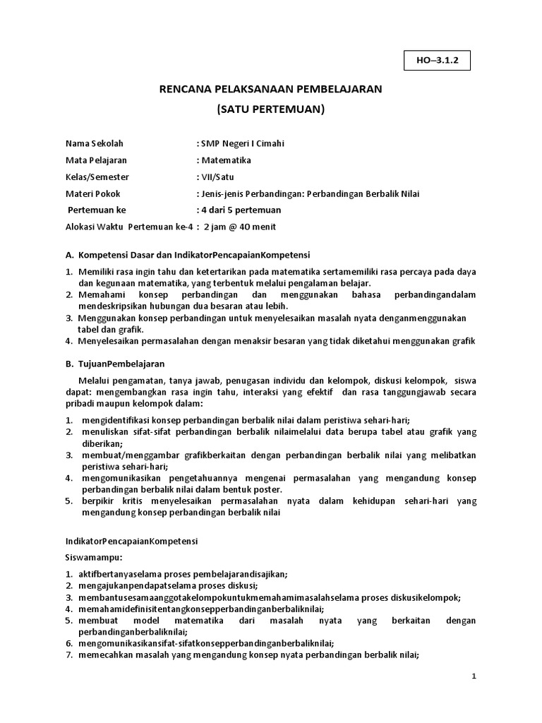 Contoh RPP SMP Kelas 7 - PPG | PDF