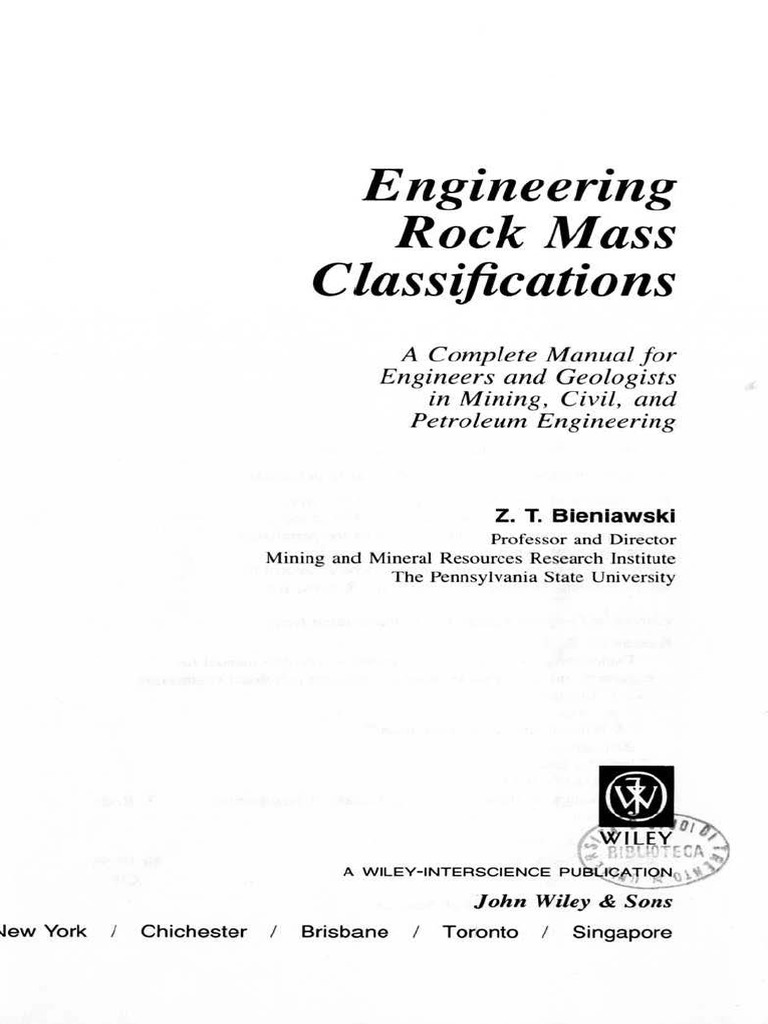 Engineering Rock Mass Classifications: Complete Engineers in and Engineering | PDF | Mining ...