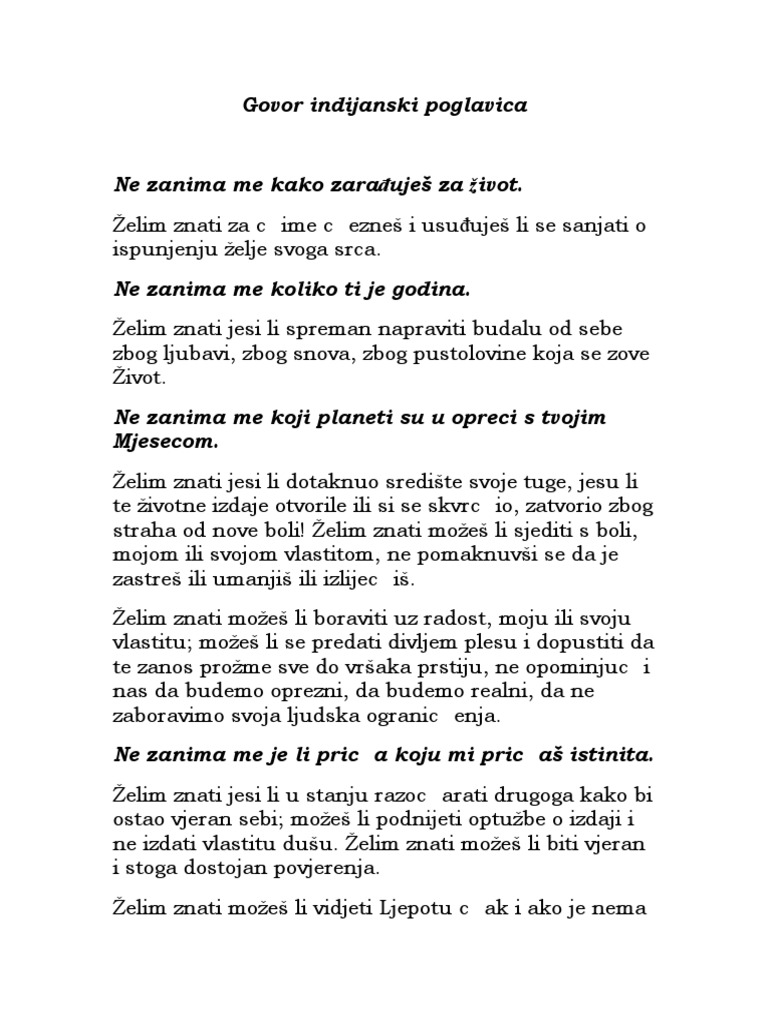 Govor Indijanski Poglavica | PDF