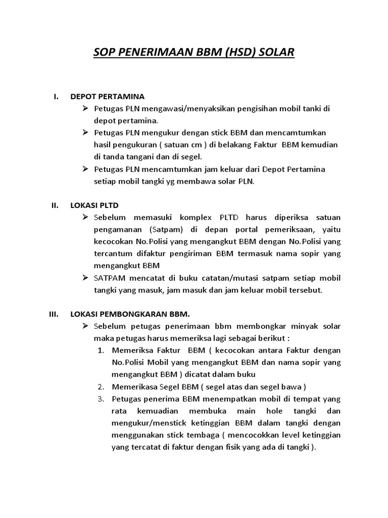 Sop Penerimaan BBM | PDF