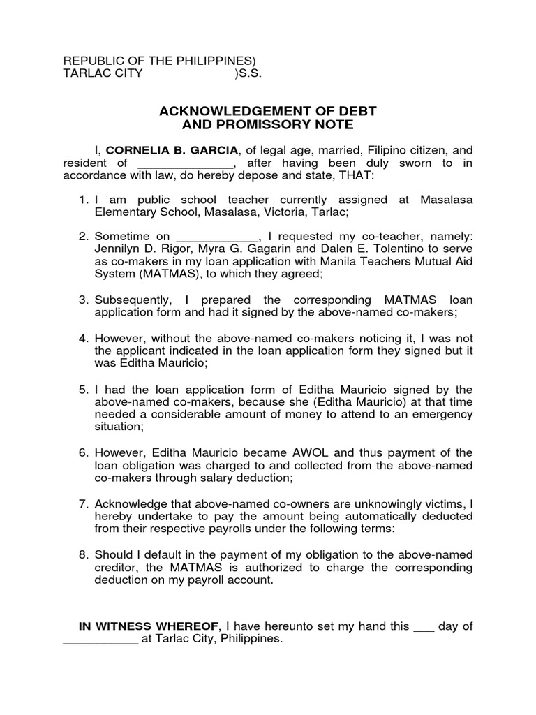 Acknowledgement of Debt | PDF