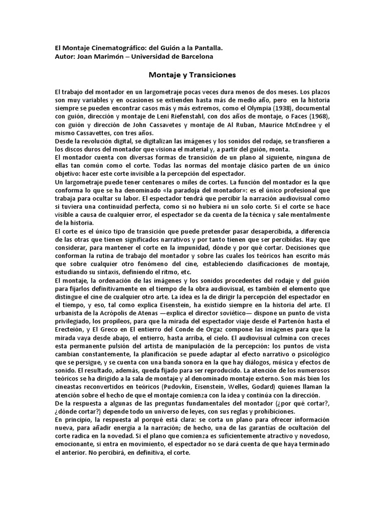 El Montaje Cinematográfico Transiciones | PDF | Documental | Ocio