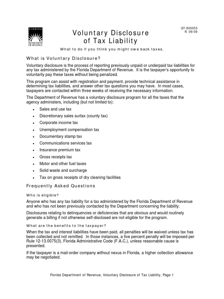FL Voluntary Disclosure Program | PDF | Use Tax | Taxpayer