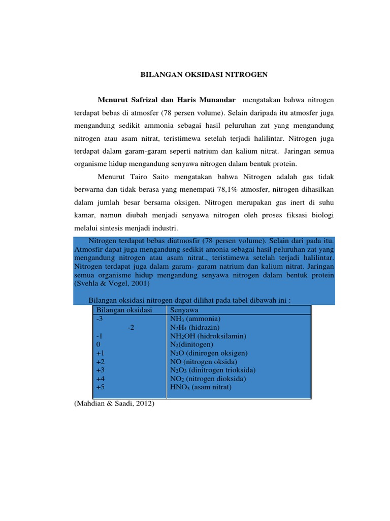 Bilangan Oksidasi Nitrogen | PDF