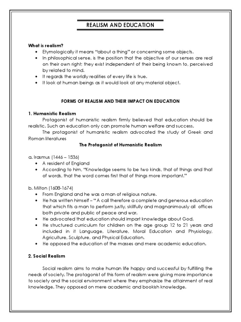 Realism and Education | PDF | Philosophical Realism | Humanism