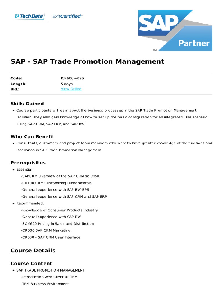 Sap Trade Promotion Management | PDF