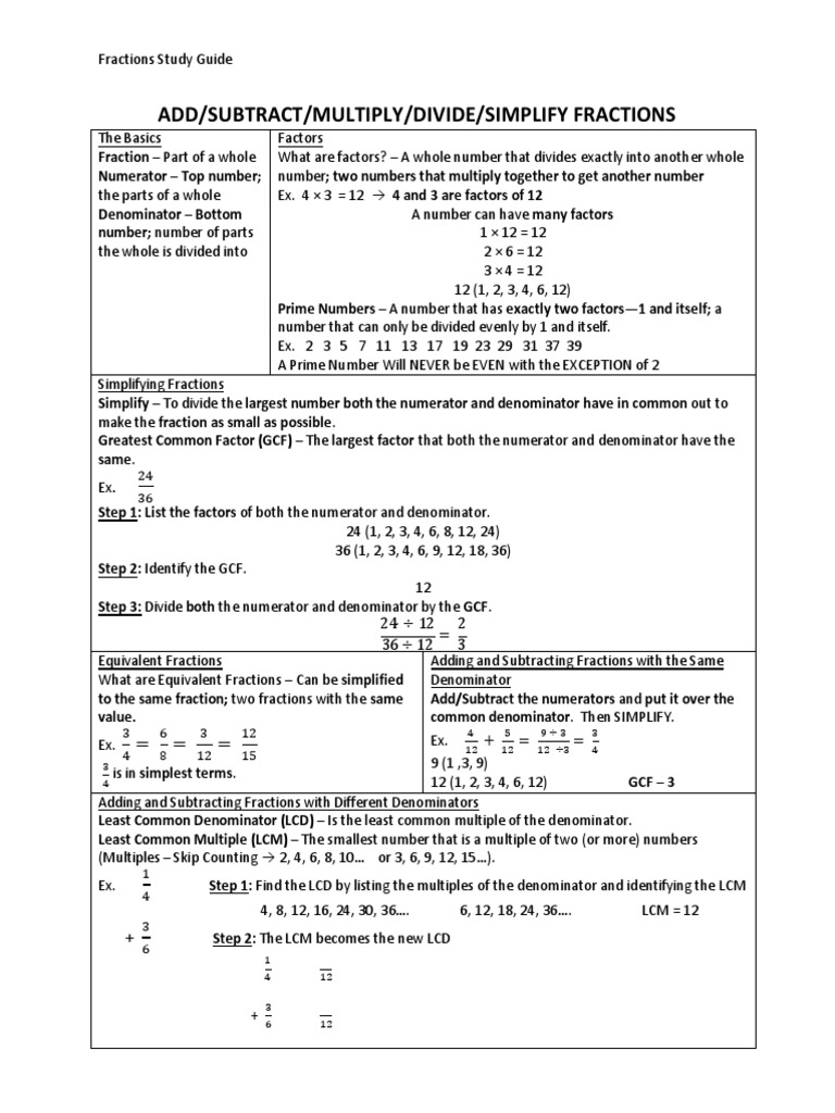 Fractions Study Guide | Fraction (Mathematics) | Division (Mathematics)