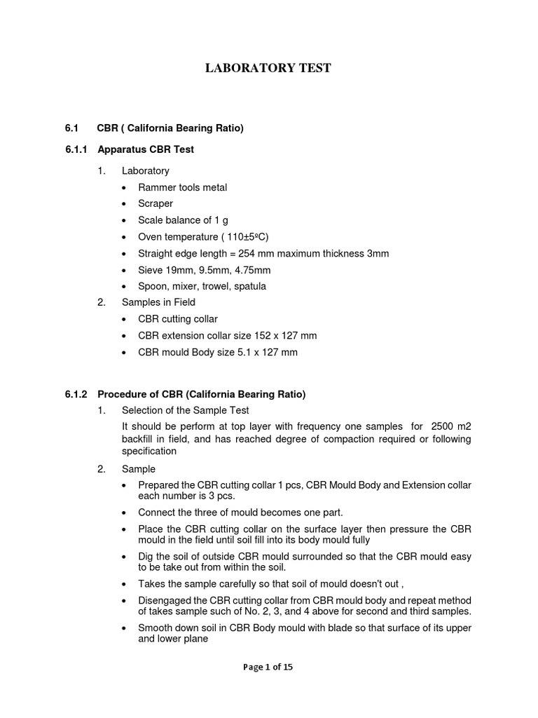 Laboratory Test: 6.1 CBR (California Bearing Ratio) 6.1.1 Apparatus CBR ...