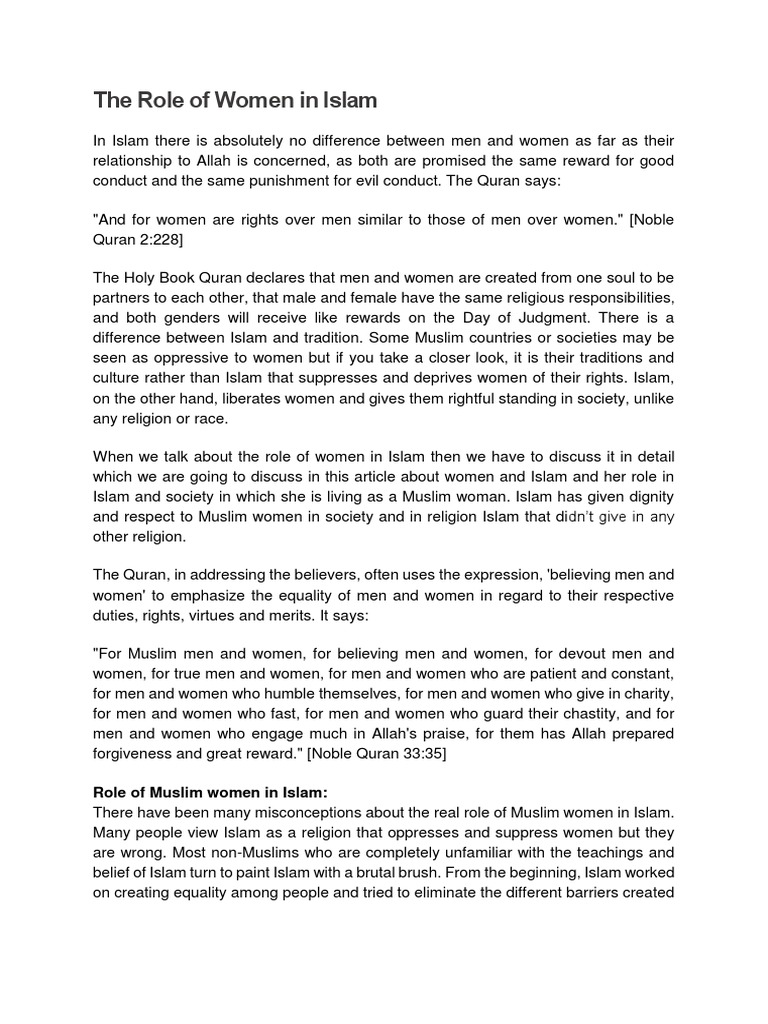 Role of Women in Islam | PDF | God In Islam | Women In Islam