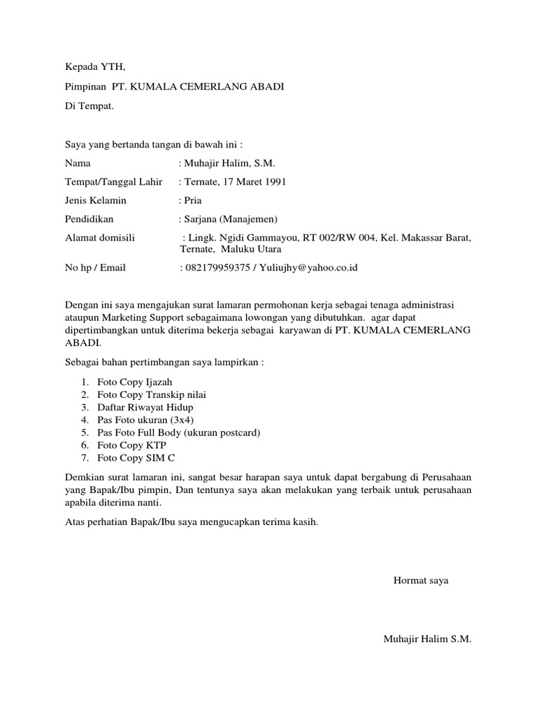 Lamaran Pt. Kumala Cemerlang Abadi | PDF | Karier & Perkembangan | Bisnis