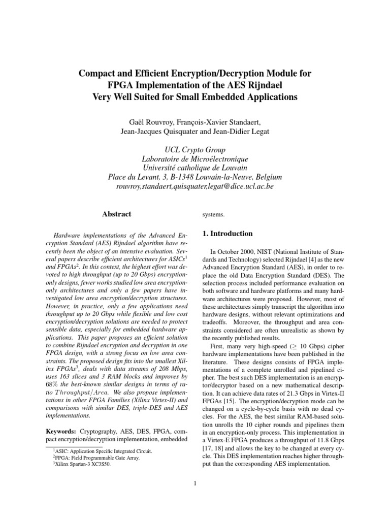 7 Compact and Efficient Encryption-Decryption Module For Fpga | PDF