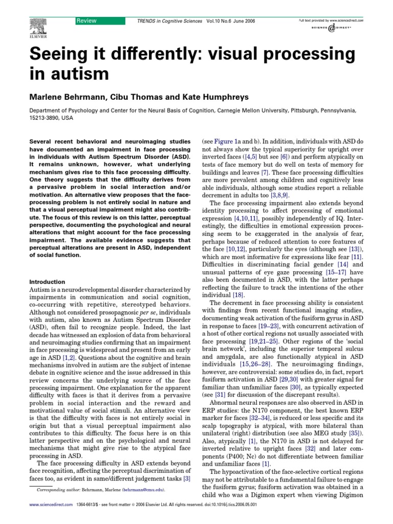 Seeing It Differently: Visual Processing in Autism: Marlene Behrmann ...