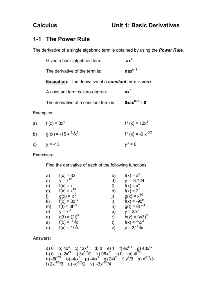 Calculus: Basic Derivatives Guide | PDF | Derivative | Abstract Algebra