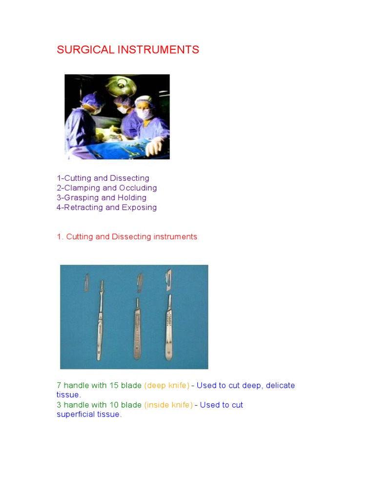 Surgical Instruments: 1-Cutting and Dissecting 2-Clamping and Occluding ...