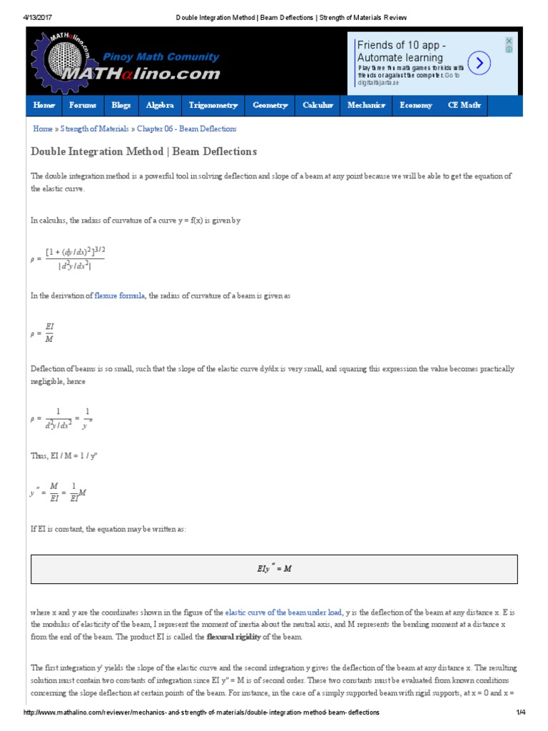 Double Integration Method - Beam Deflections - Strength of Materials ...