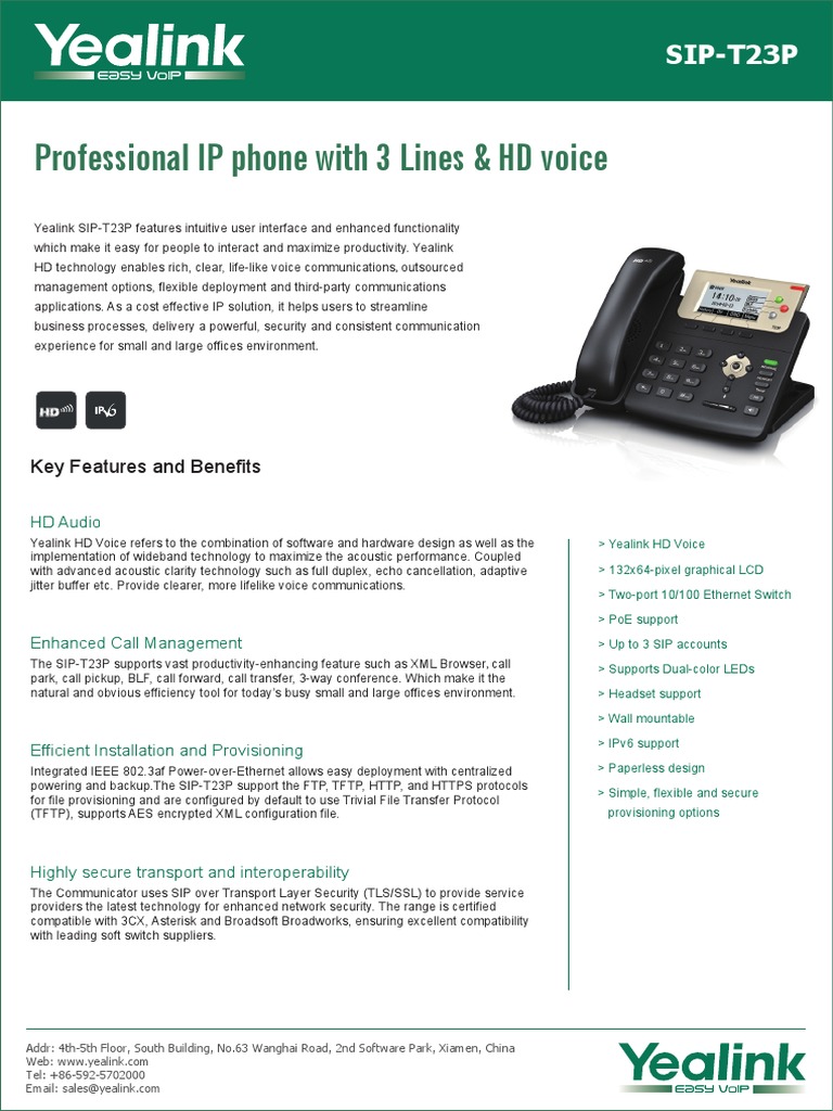 Professional IP Phone With 3 Lines & HD Voice: SIP-T23P | PDF | Session ...