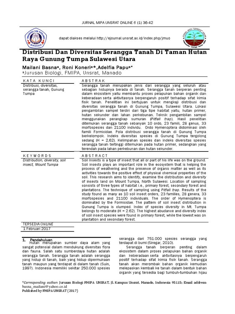 Diversitas Serangga Tanah Gunung Tumpa | PDF | Griya & Taman | Sains & Matematika