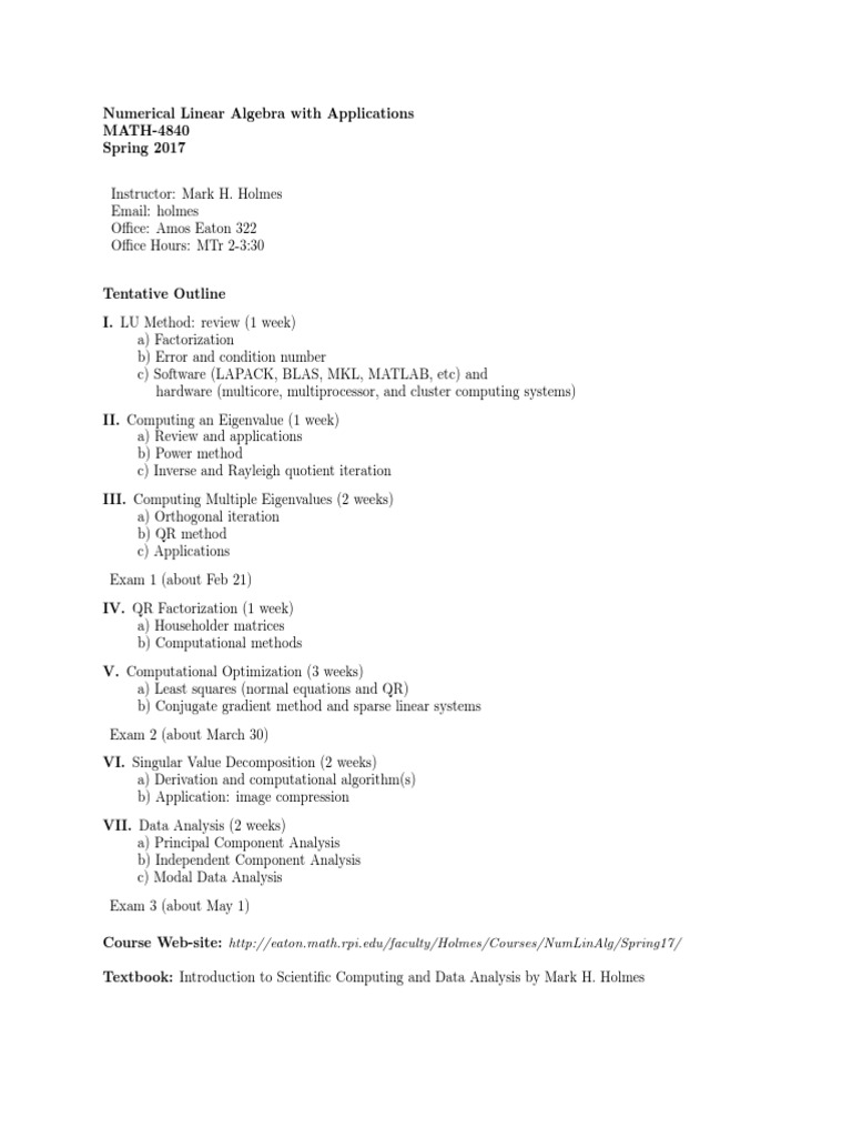 Numerical Linear Algebra Course Outline | PDF | Numerical Analysis ...