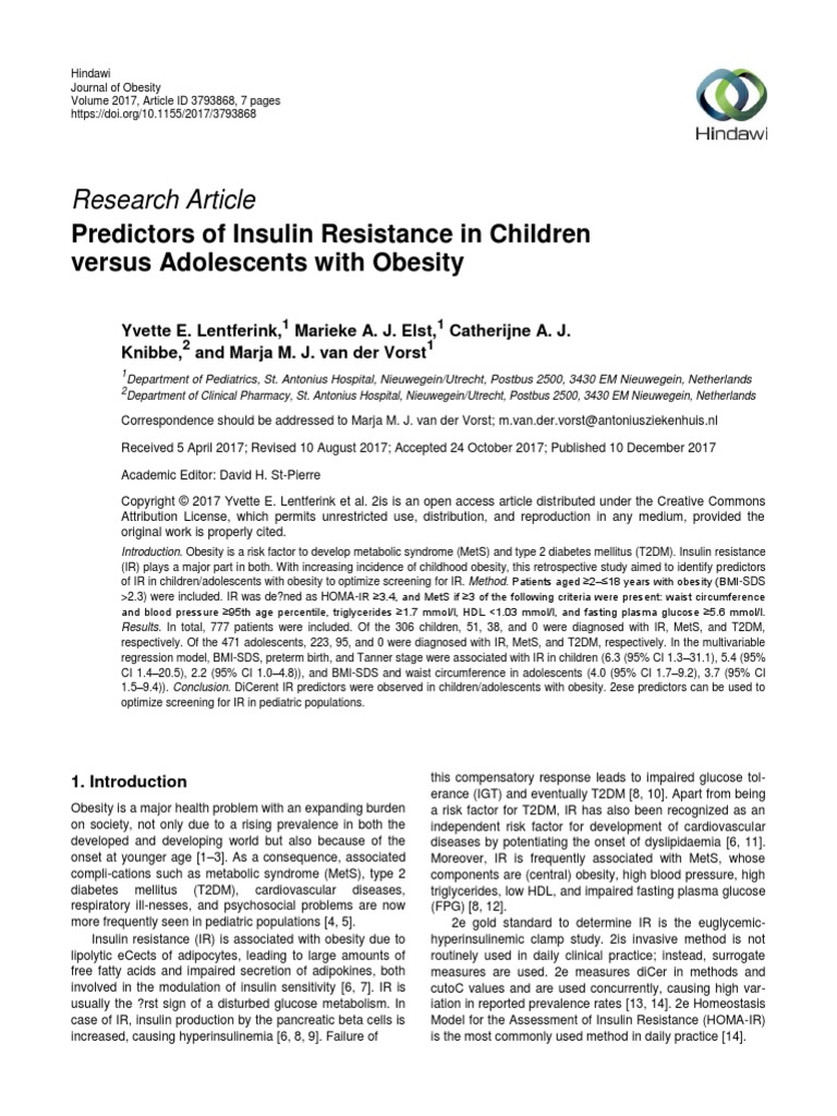 Research Article: Predictors of Insulin Resistance in Children Versus ...