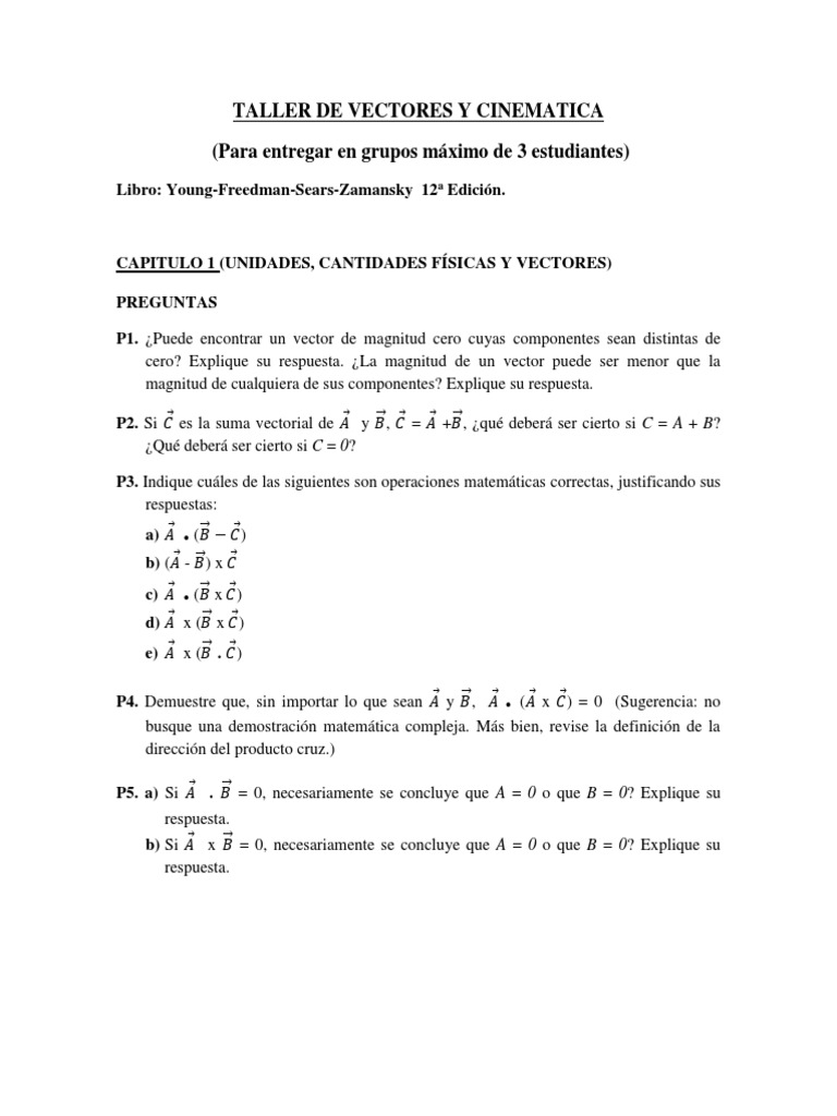 Taller de Vectores y Cinemática | PDF | Vector Euclidiano | Movimiento ...