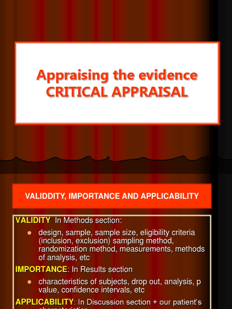 Appraising The Evidence Critical Appraisal | PDF | Sensitivity And ...