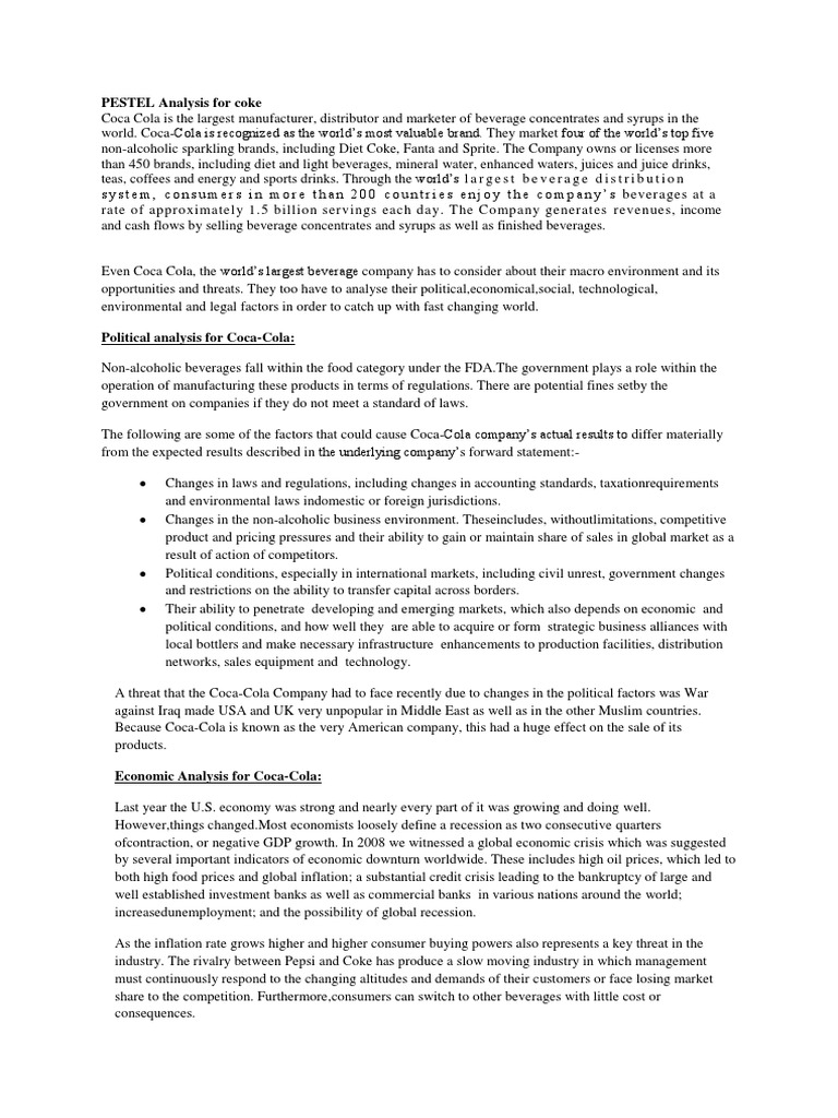 PESTEL Analysis For Coke | PDF | Coca Cola | Drink