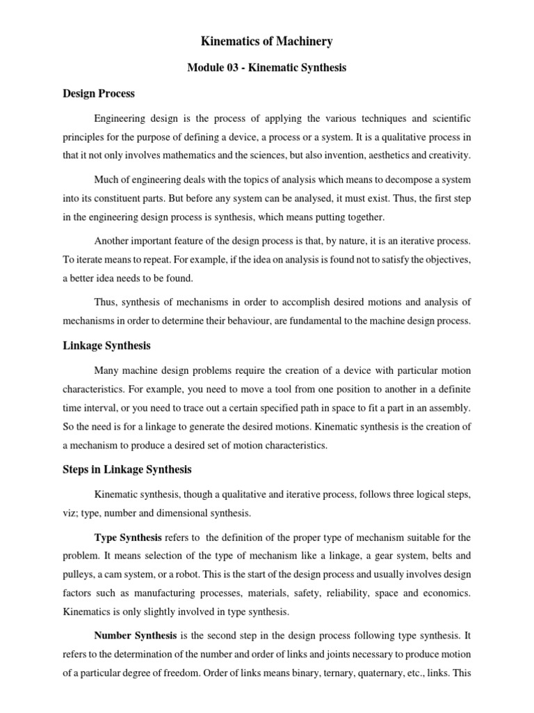 Kinematics of Machinery: Module 03 - Kinematic Synthesis Design Process ...