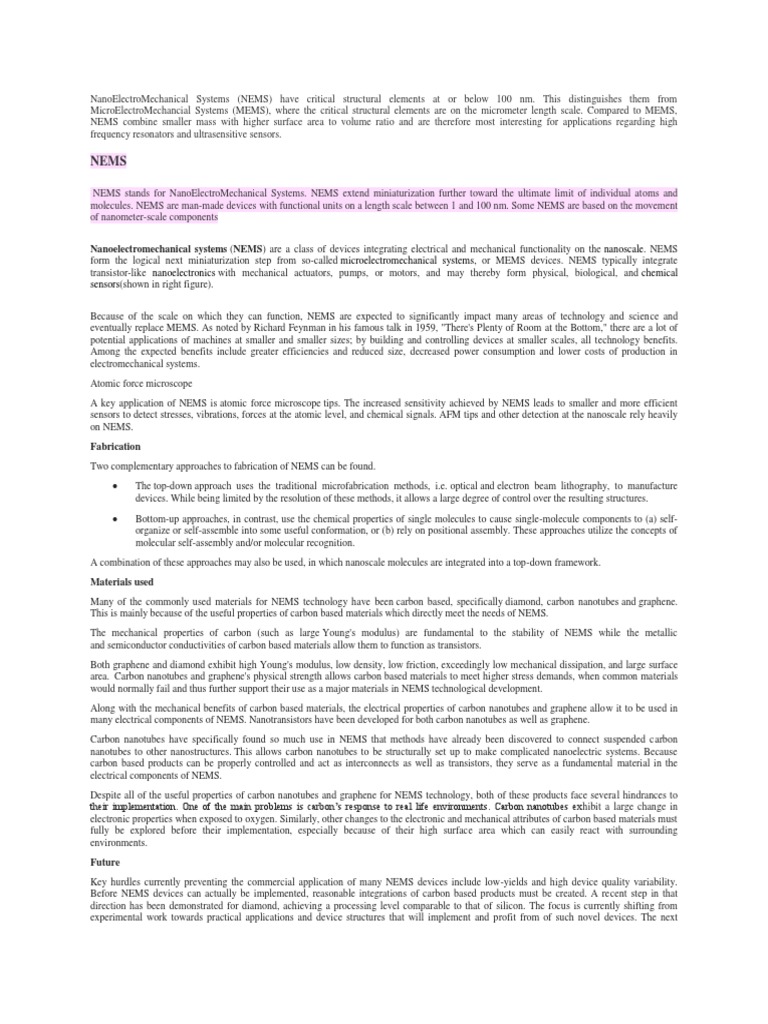 Nanoelectromechanical Systems (NEMS) Are A Class of Devices Integrating ...