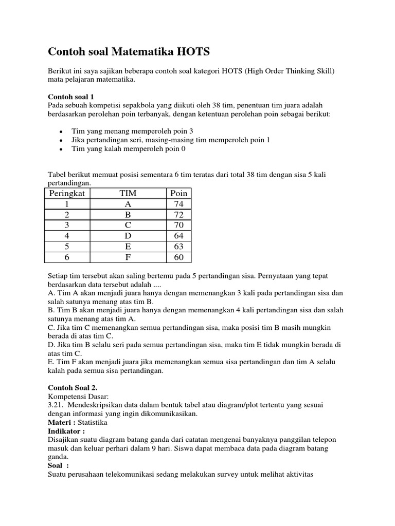 Contoh Soal Matematika HOTS | PDF