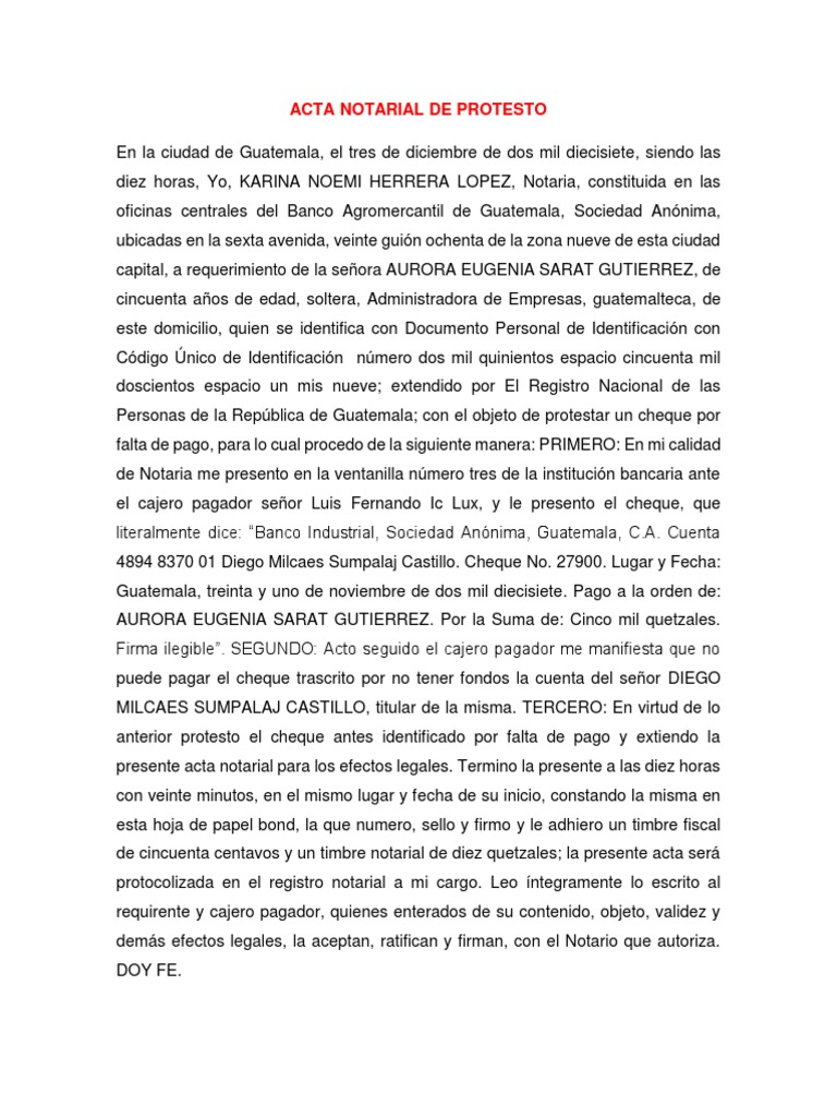 Acta Notarial de Protesto | PDF