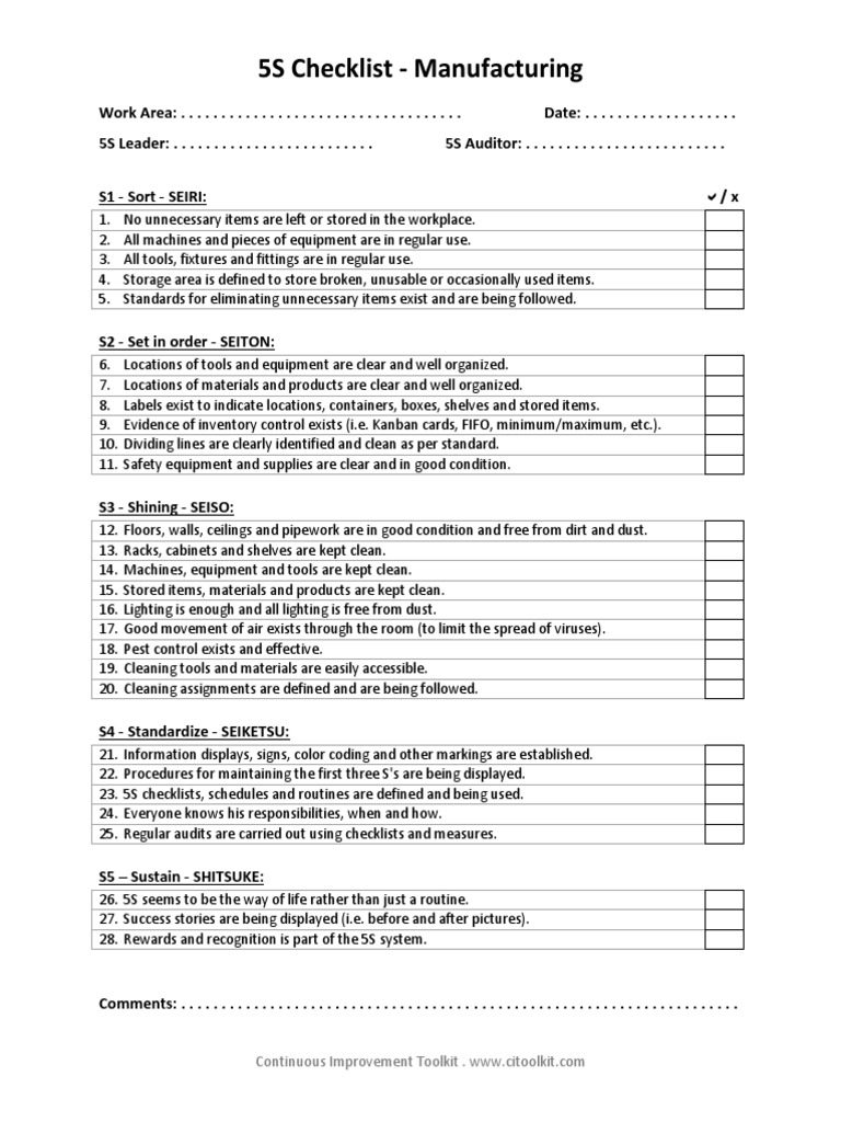5s Checklist Operation | PDF | Business