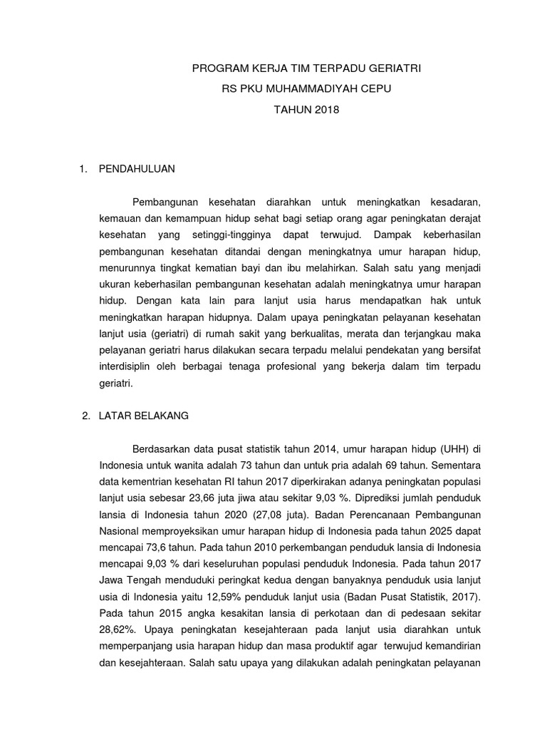 Program Kerja Tim Terpadu Geriatri RS Pku Muh Cepu | PDF