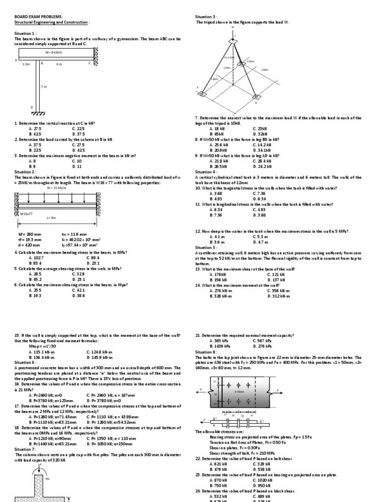 BOARD EXAM PROBLEMS-structural Engineering&Construction | PDF | Beam ...