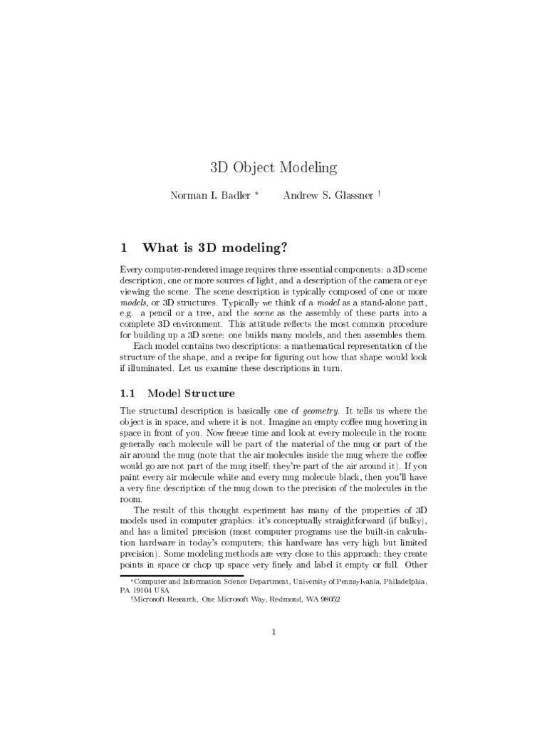 1 What Is 3d Modeling 1 1 Model Structure Pdf 3 D Modeling Rendering Computer Graphics
