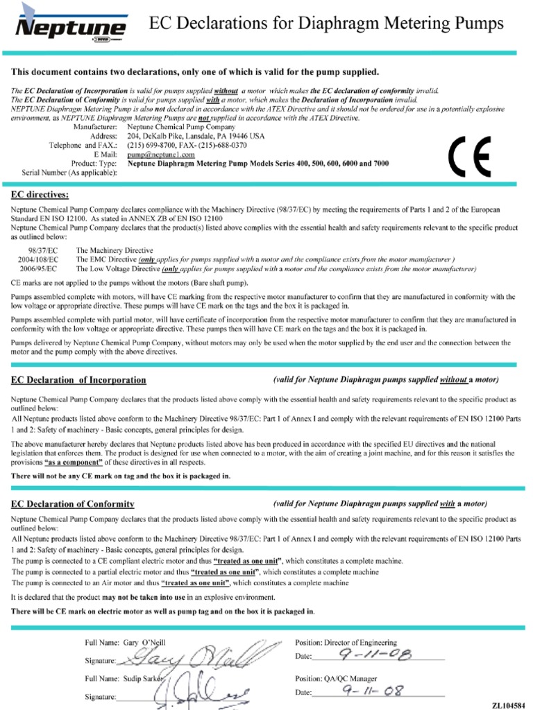 EC Declaration-Pumps PDF | PDF