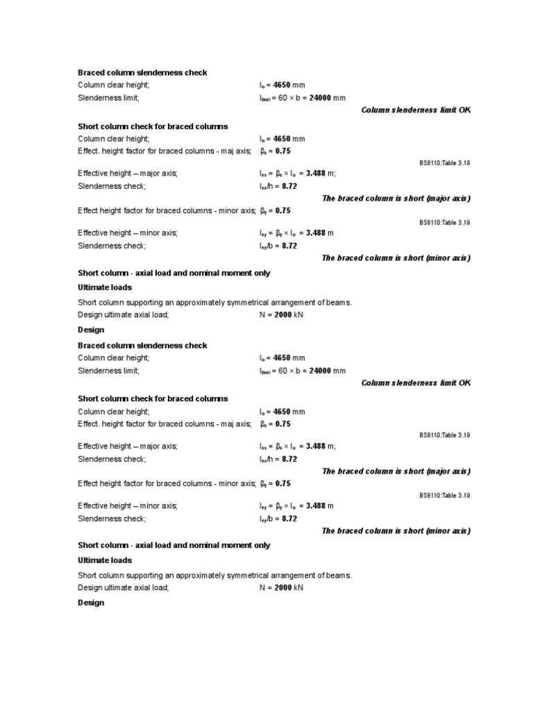 Column Slenderness Limit OK: BS8110:Table 3.19 | PDF | Concrete | Soil