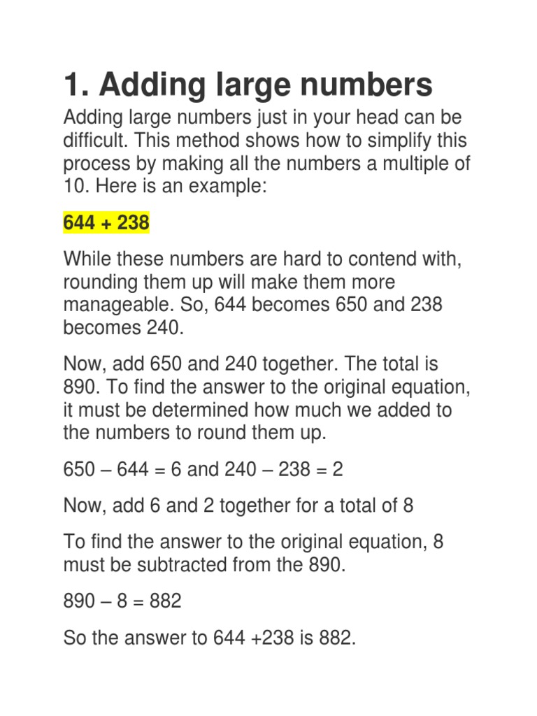 Adding Large Numbers | PDF | Numbers | Multiplication