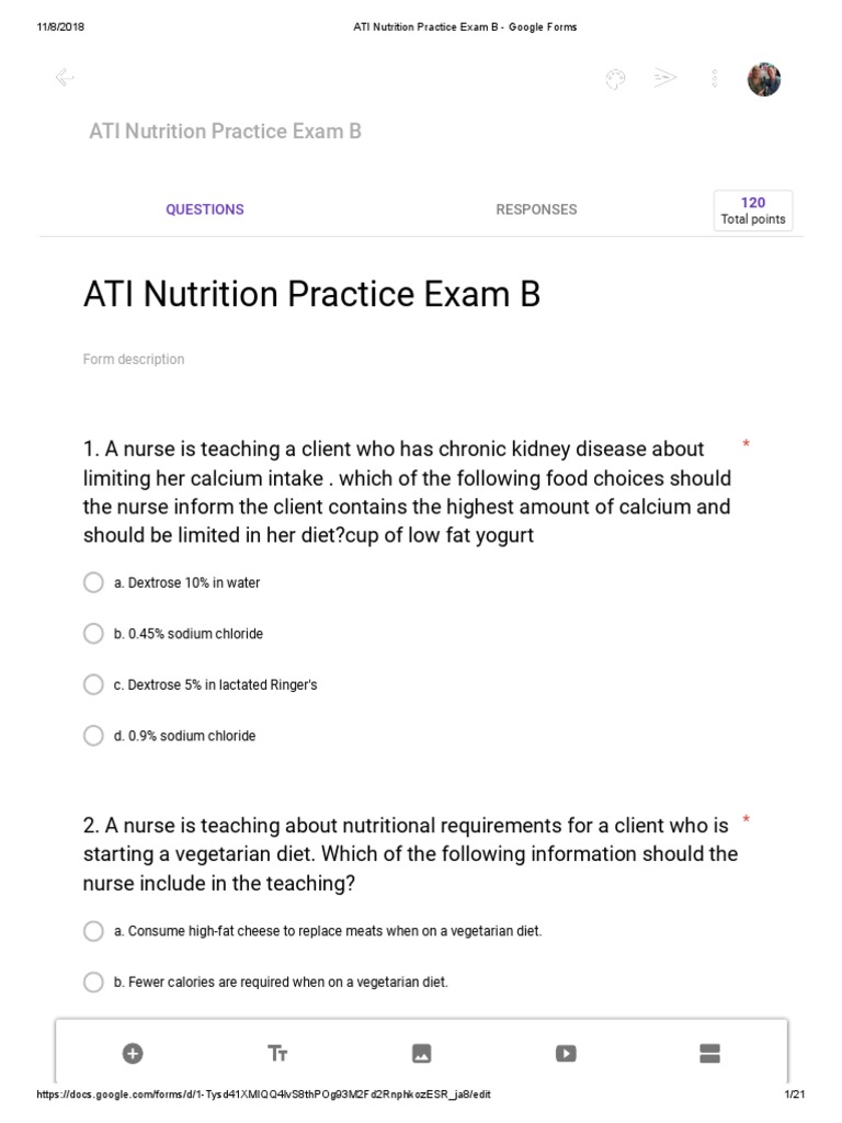 ATI Nutrition Practice Exam B - Google Forms PDF | PDF | Vegetarianism ...