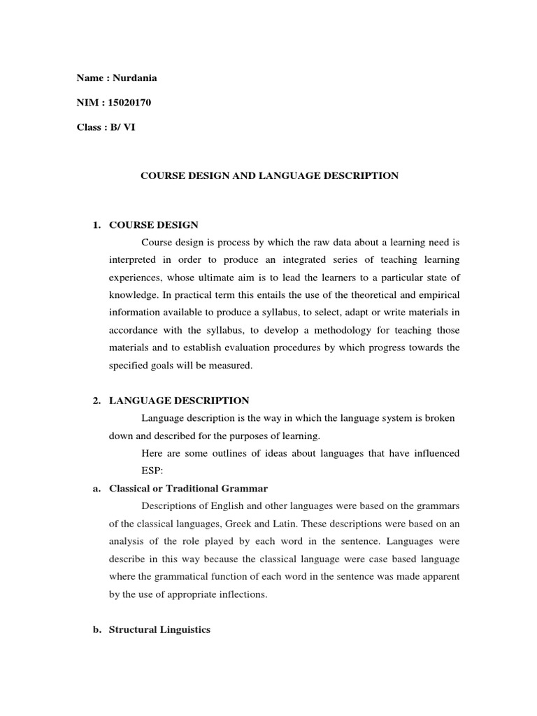 Esp Course Design | PDF | English Language | Grammar