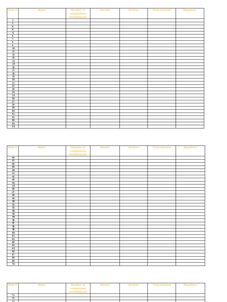 Stab # Name Number of Companions Including You Strand Section Total ...
