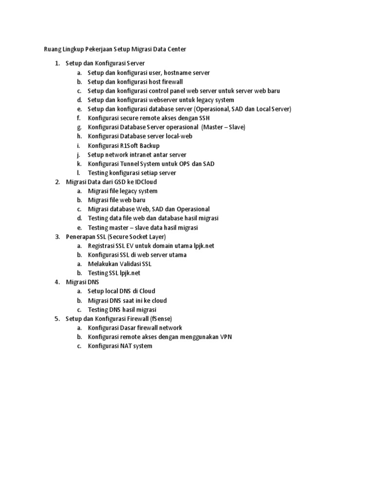 Ruang Lingkup Pekerjaan Setup Migrasi Data Center | PDF | Komputer