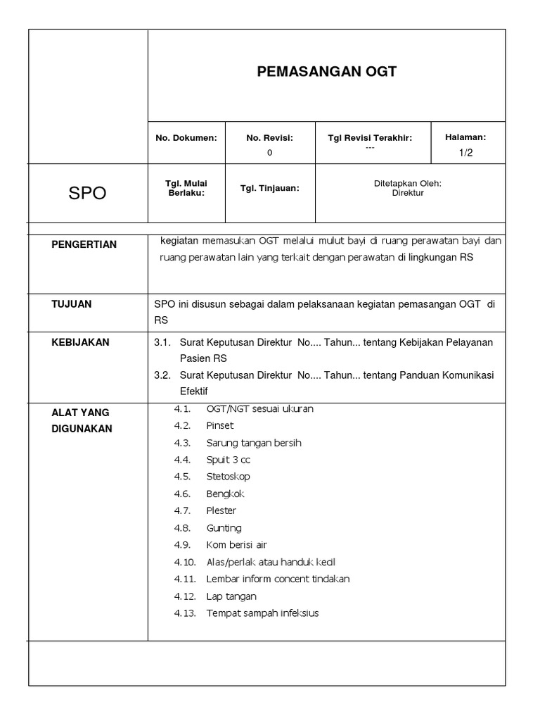 Prosedur Pemasangan OGT di RS | PDF | Kesehatan Holistik