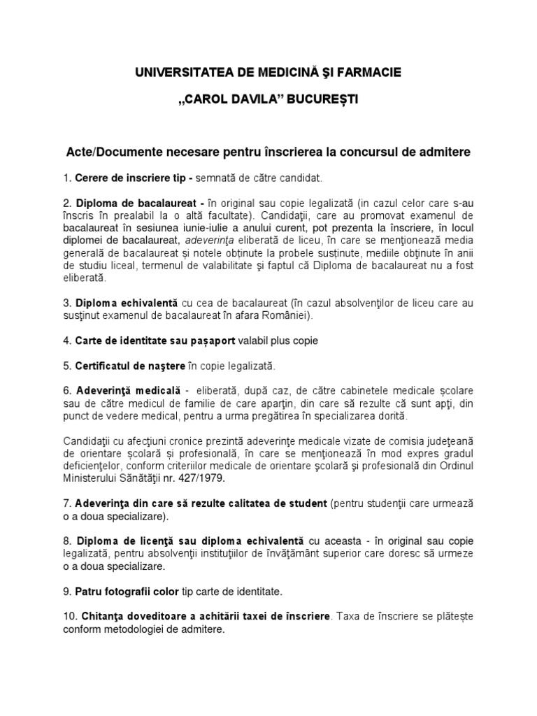 Acte Necesare Inscriere | PDF