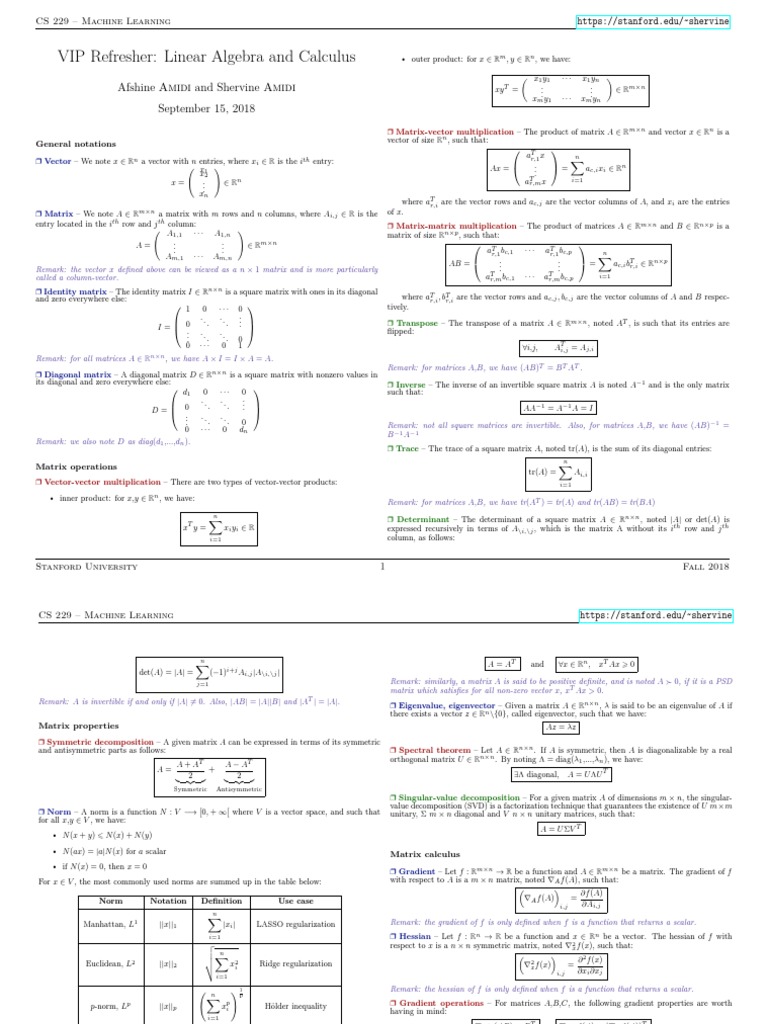 Refresher Algebra Calculus | PDF | Matrix (Mathematics) | Eigenvalues ...