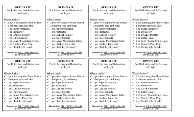 Optics Kit | PDF | Optics | Reflection (Physics)