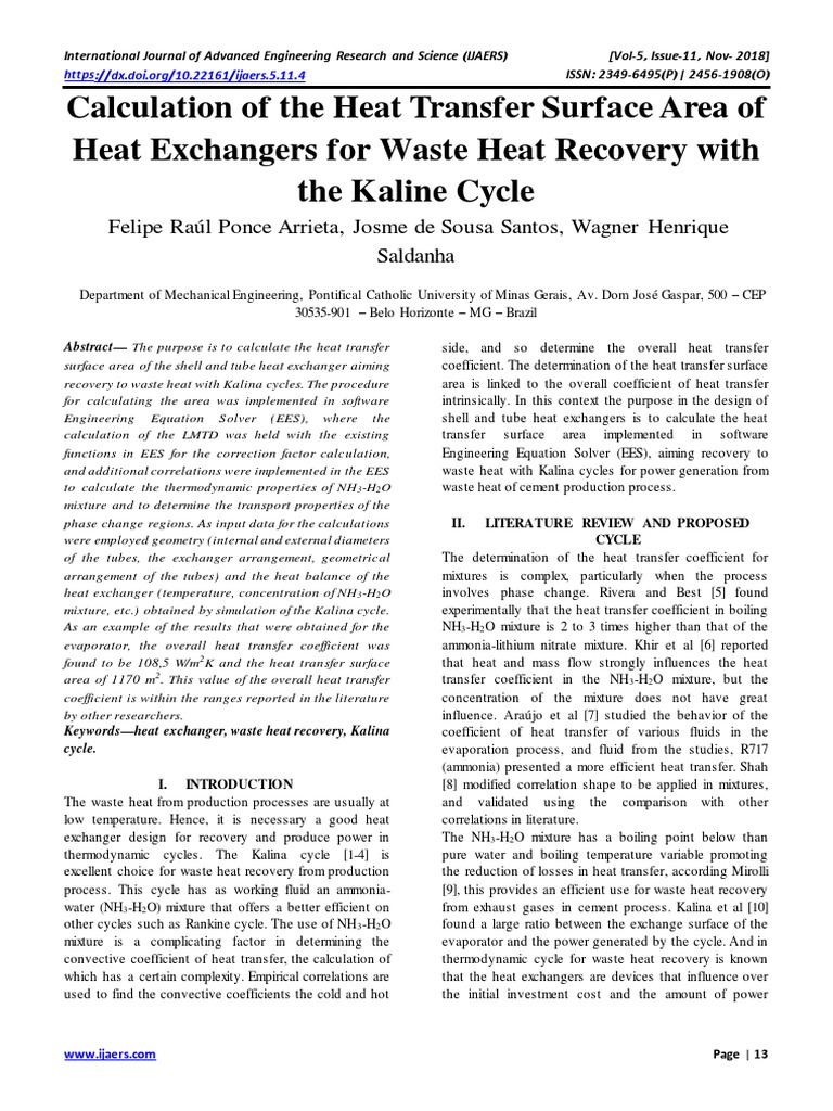 Calculation of The Heat Transfer Surface Area of Heat Exchangers For ...