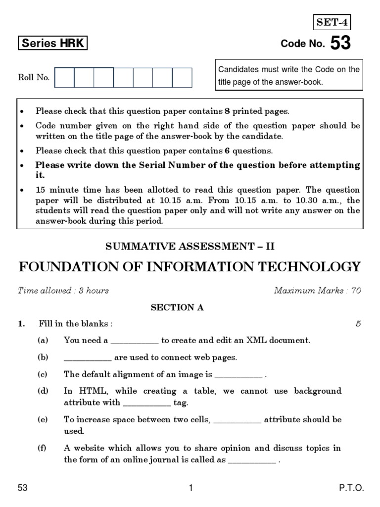 CBSE Class 10 Foundation of Information Technology SET 4 Annual ...